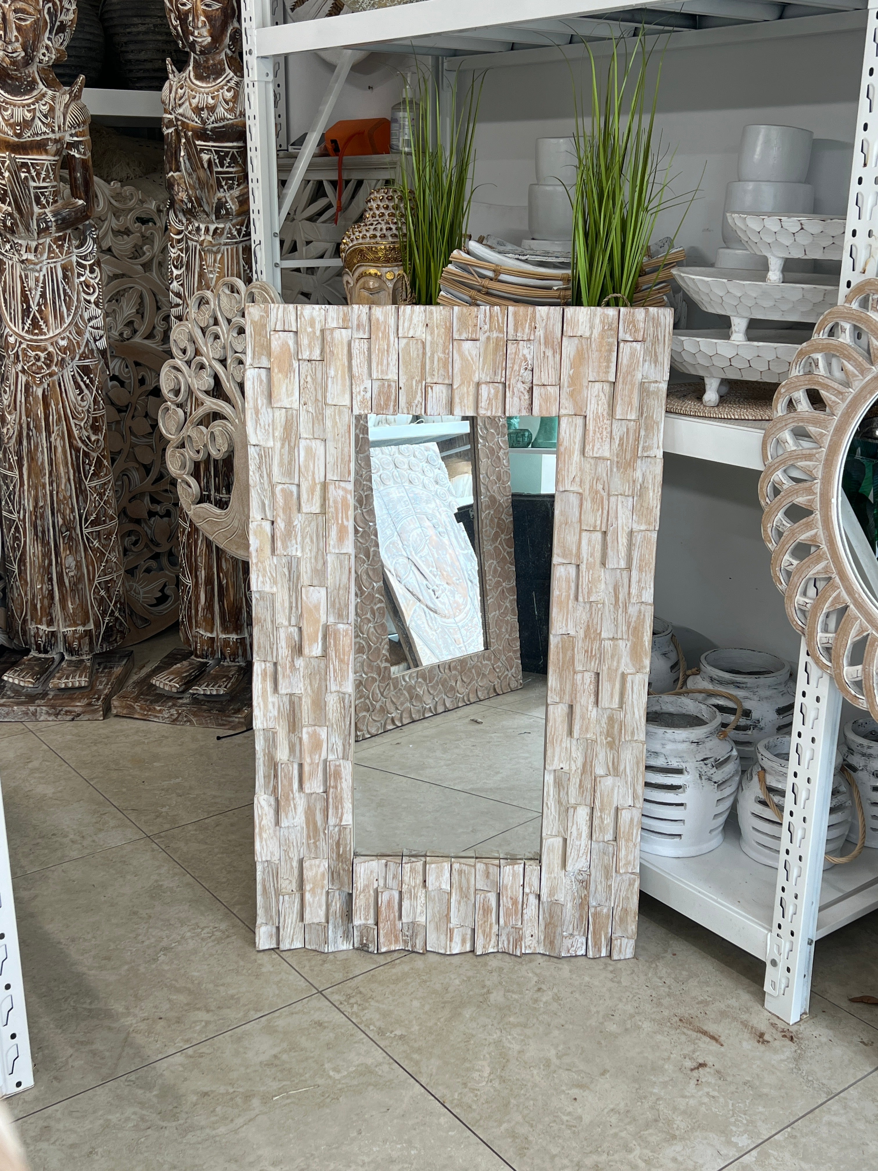 Wooden Balinese Geometric Mirror – Palms of Bali