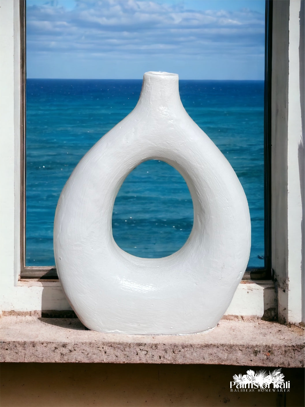 Brushed White Abstract Vase – Palms of Bali